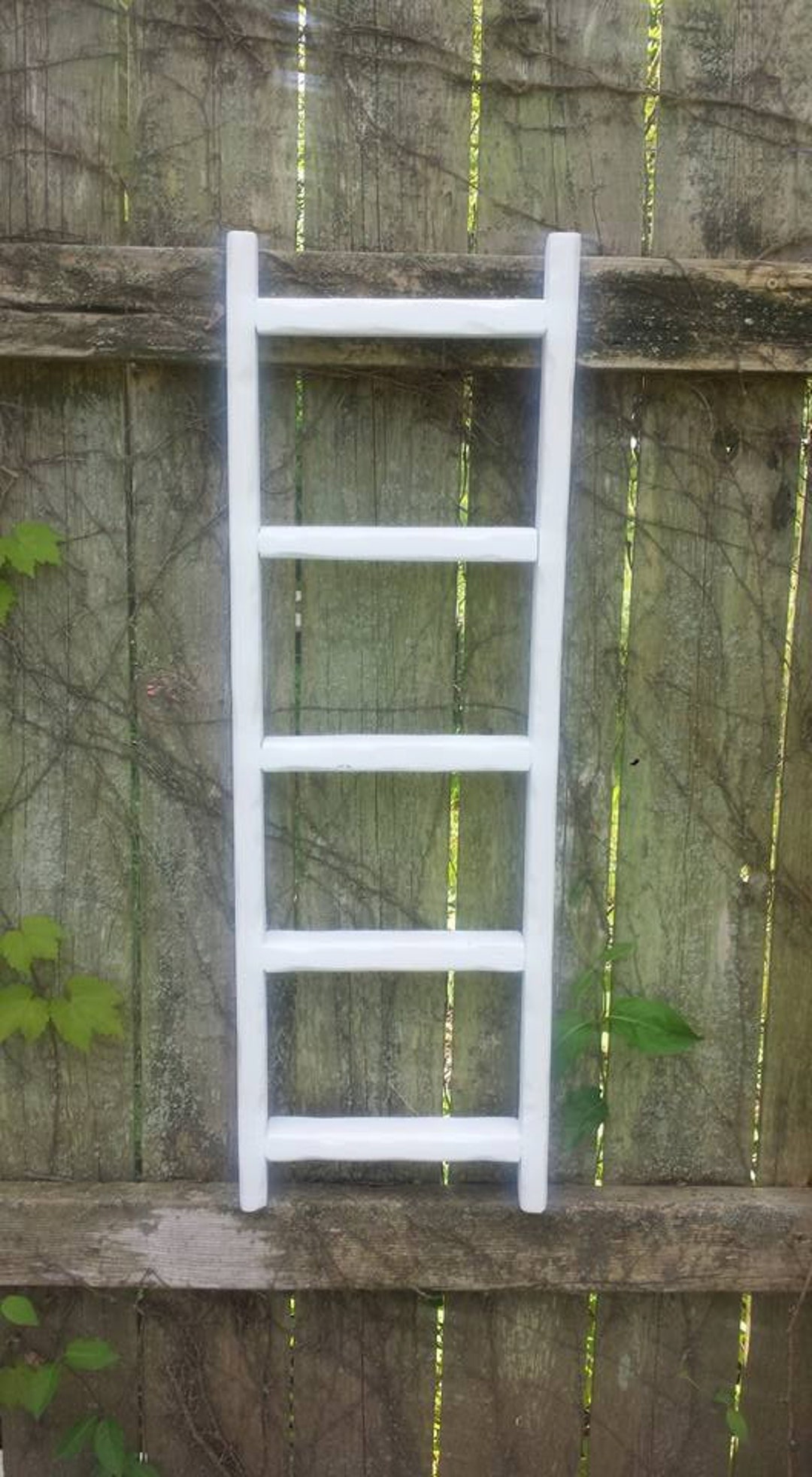 RUSTIC WOOD LADDER Primitive White Home Wall Decor 11" W X 33" H Custom ...