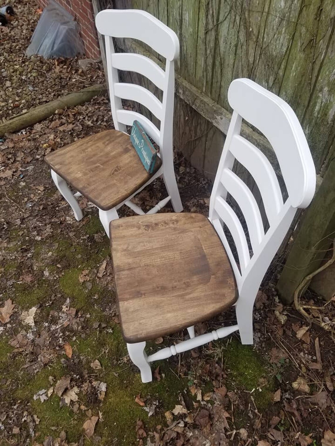 TWO Rustic Ladder Back Chairs Wood Malaysian Oak CHAIRS Solid - Etsy