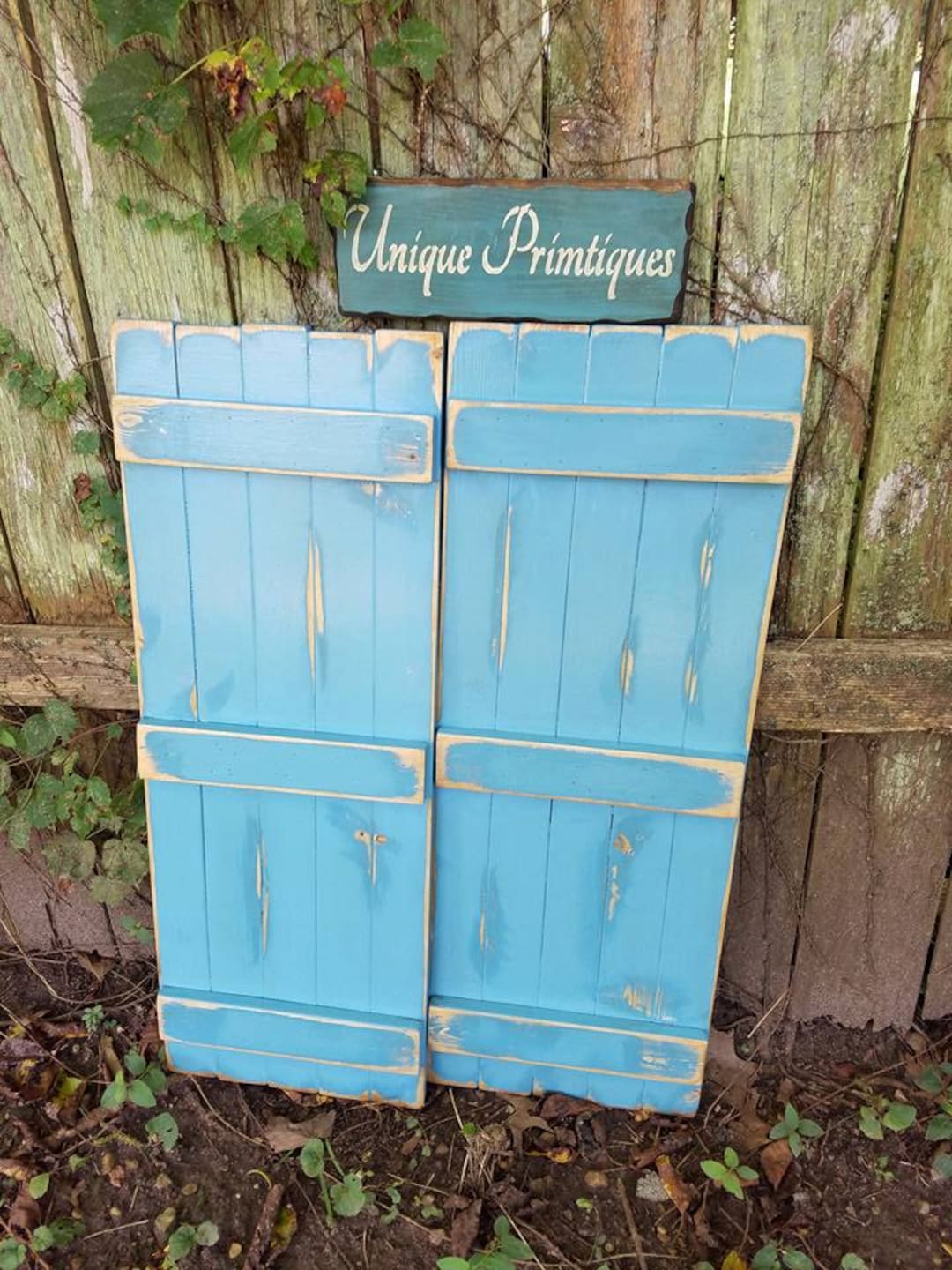 COASTAL WOOD SHUTTERS Rustic Ocean Blue Distressed 5-slat Farmhouse ...