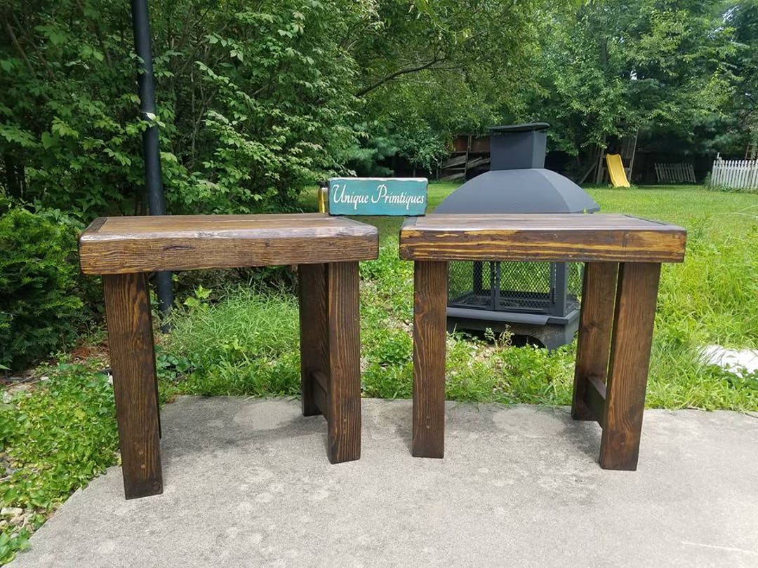 RUSTIC END TABLES Set Reclaimed Wood Side Table Speaker Accent Hall ...