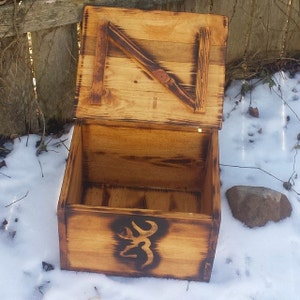 WOOD ART Fire Burned Wooden Storage Box Cabin Hunting Hunter Chest Man ...