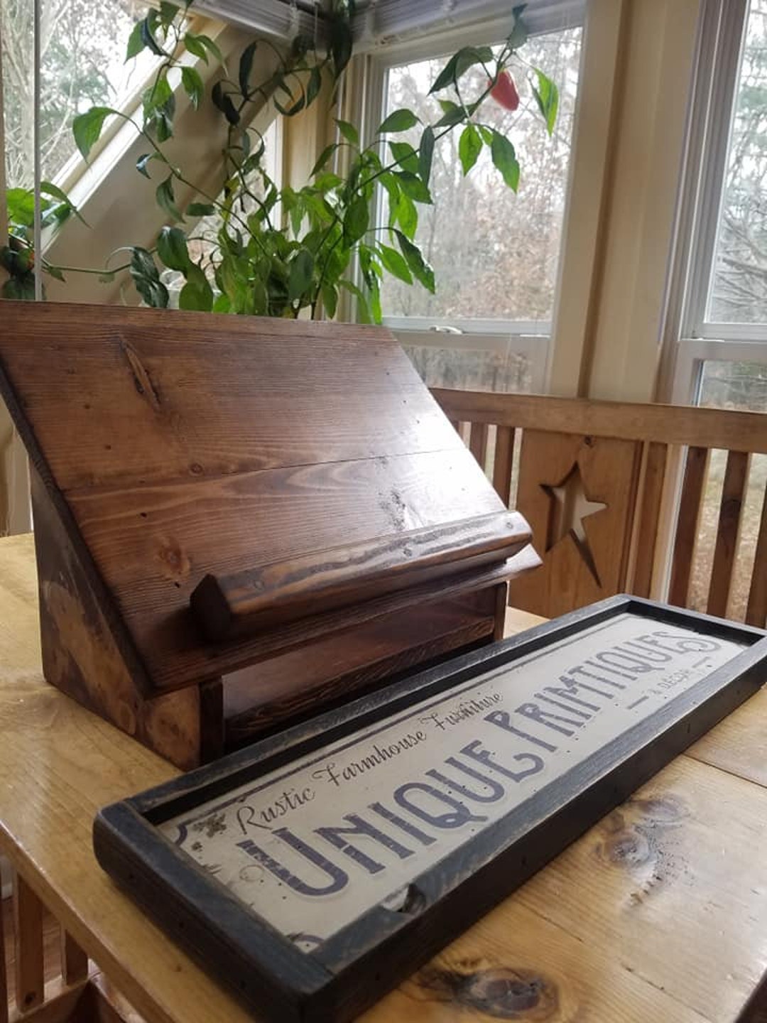 RUSTIC BOOK STAND Bookstand Kindle Tablet Cookbook Cook Book Holder Art ...