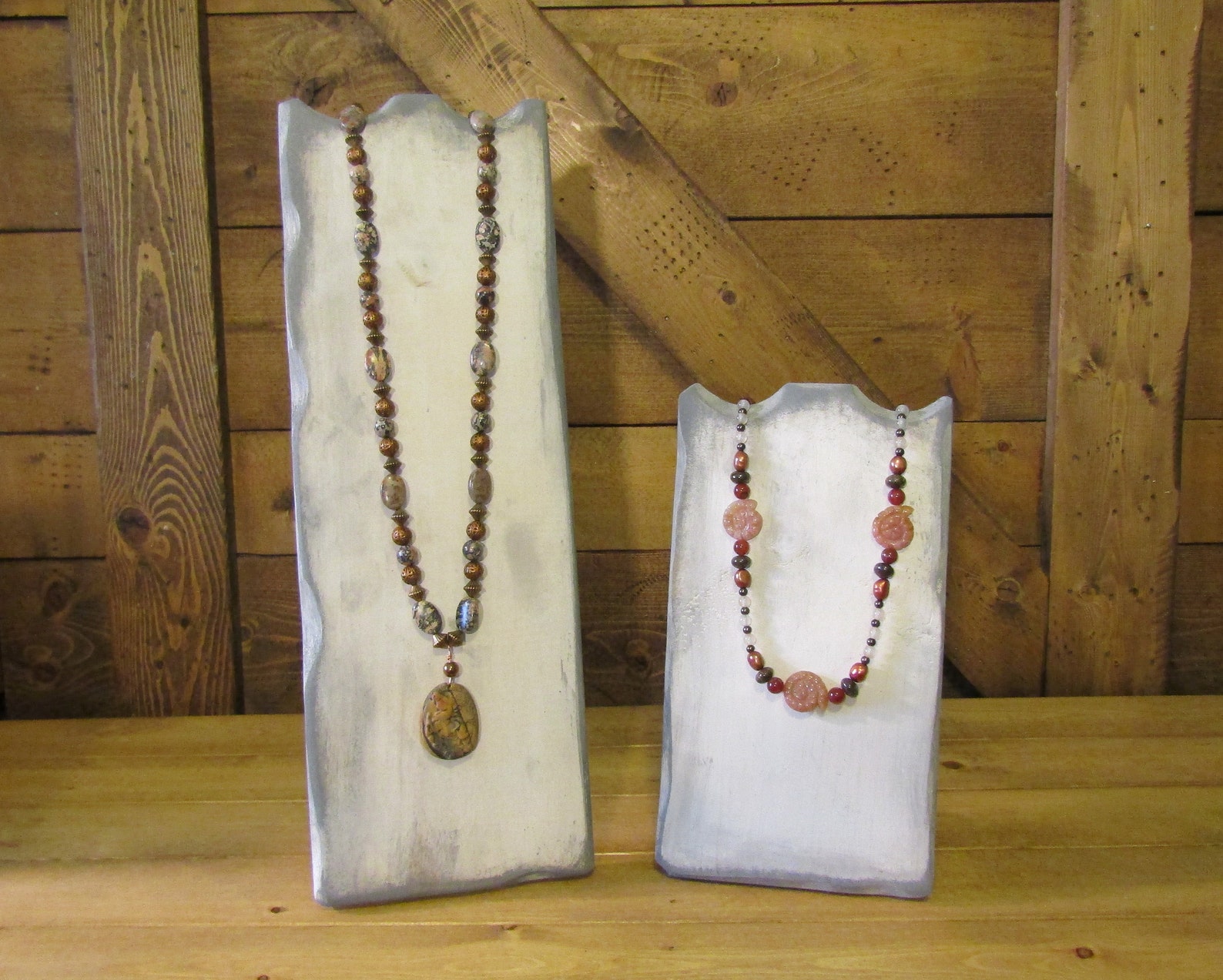 Rustic JEWELRY DISPLAY Necklace Stand Holder SET of Three Different ...