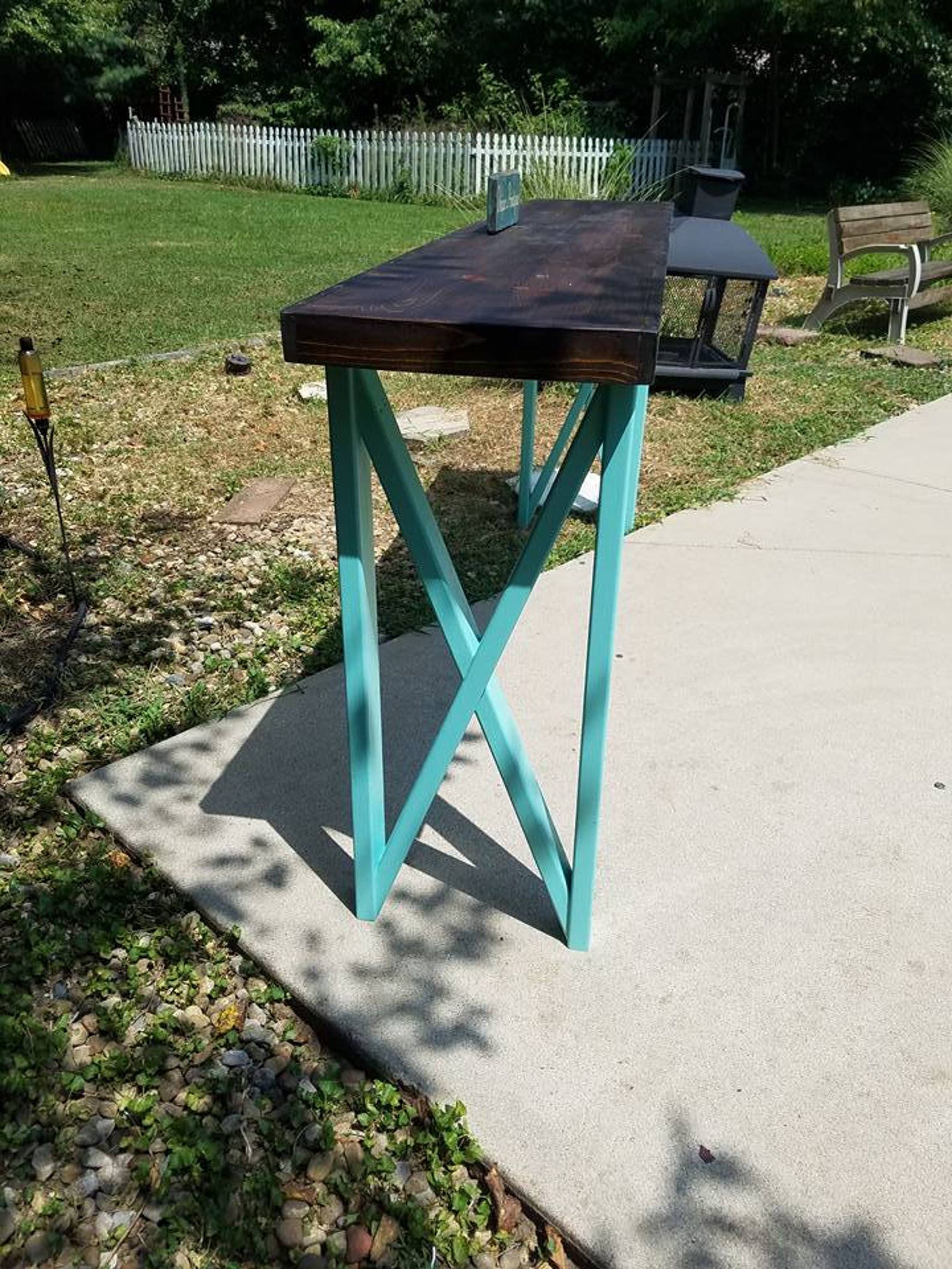 RUSTIC BAR TABLE Sofa Console X End Dark Walnut Geyser Mist Long ...