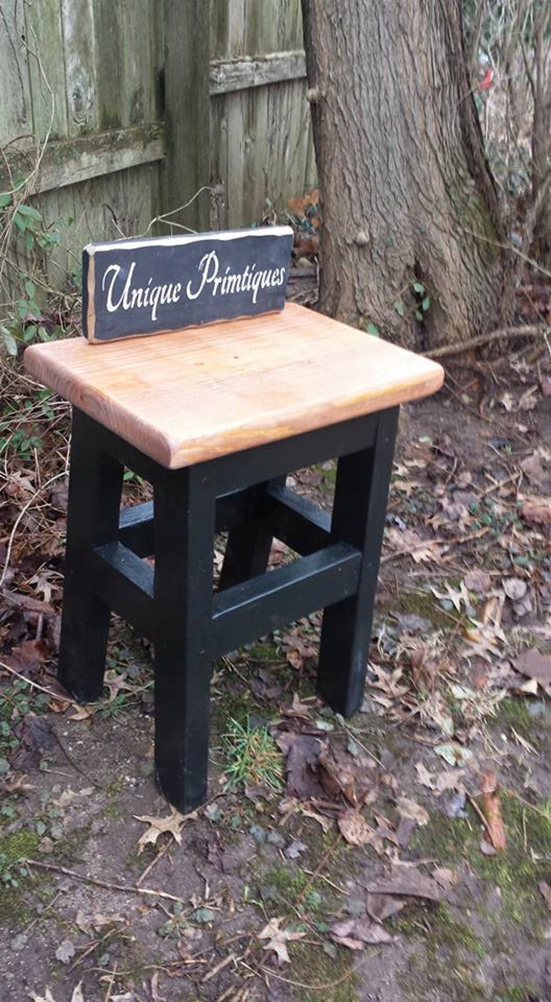 RUSTIC FARMHOUSE BAR Stool Reclaimed Wood Cherry Kettle Black Primitive ...