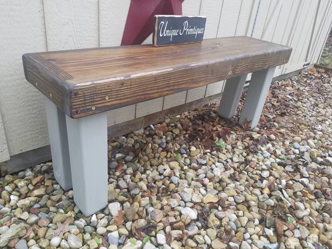 RUSTIC WOOD BENCH Dark Walnut Gorge Gray Solid Wood Framed Bench Custom ...