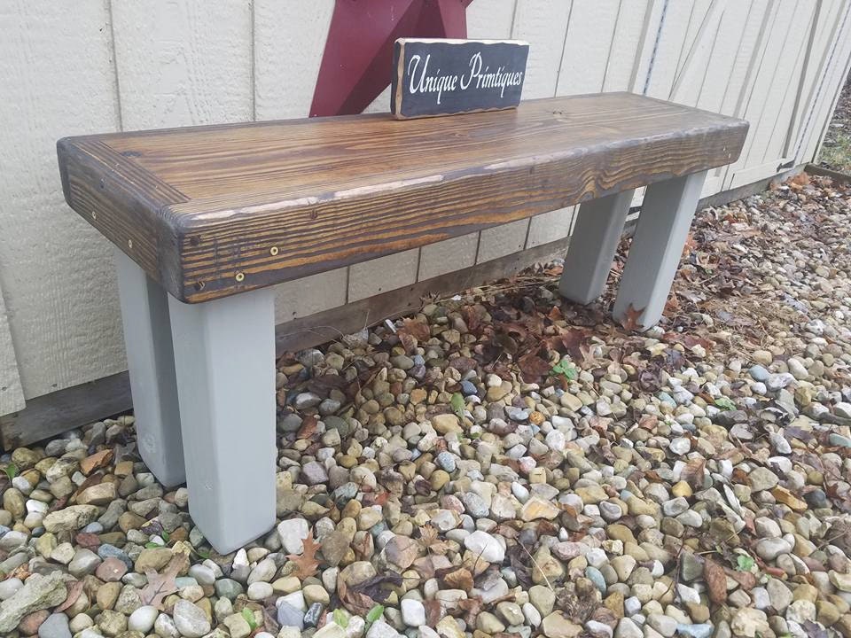 RUSTIC WOOD BENCH Dark Walnut Gorge Gray Solid Wood Framed | Etsy