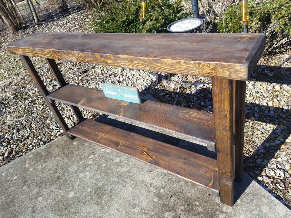 RUSTIC SOFA TABLE Console Dark Walnut Reclaimed Wood 9-1/2x62x35h Hall ...