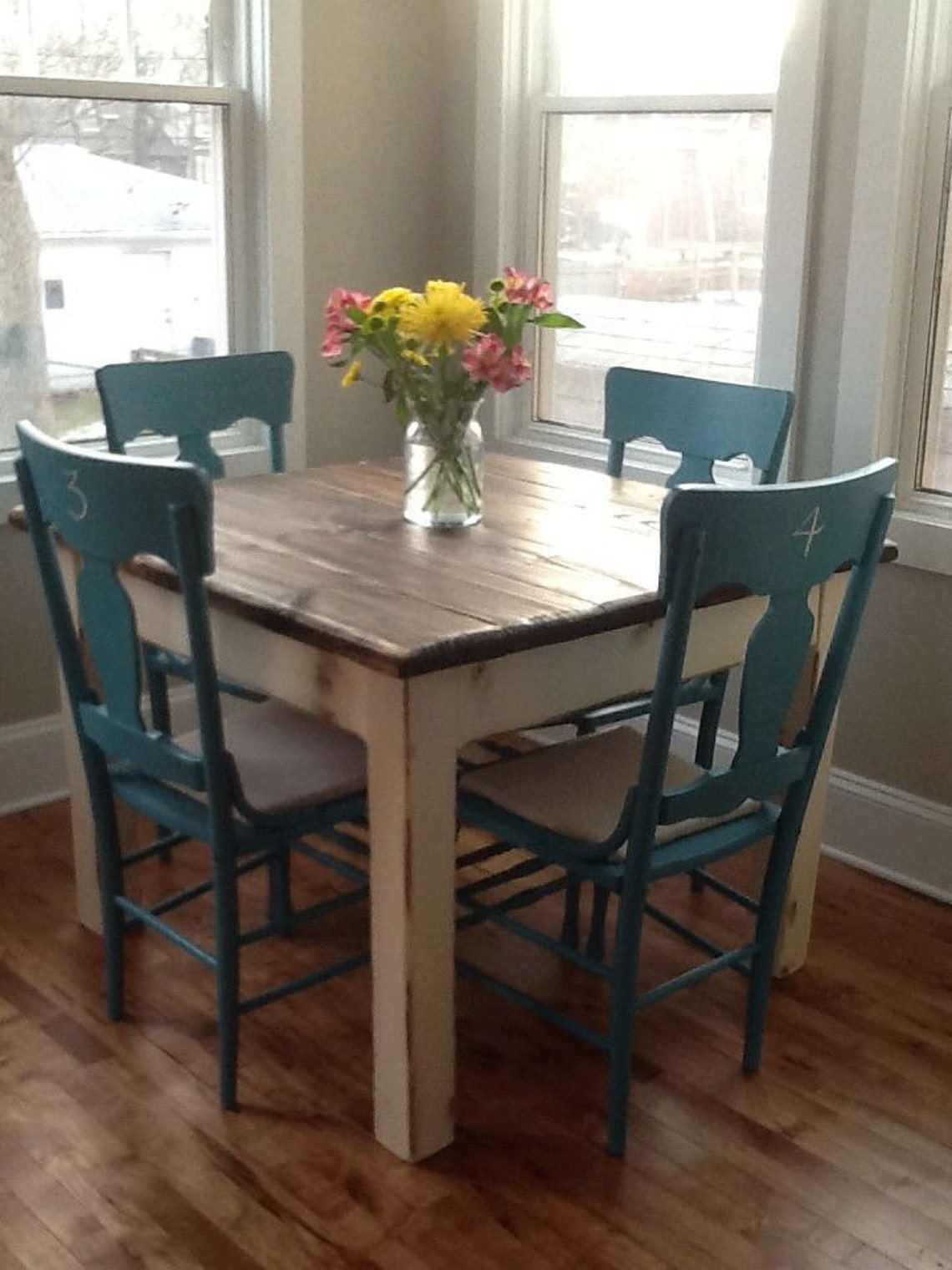 SQUARE FARMHOUSE TABLE Small Kitchen Dining Farm House Reclaimed Wood ...
