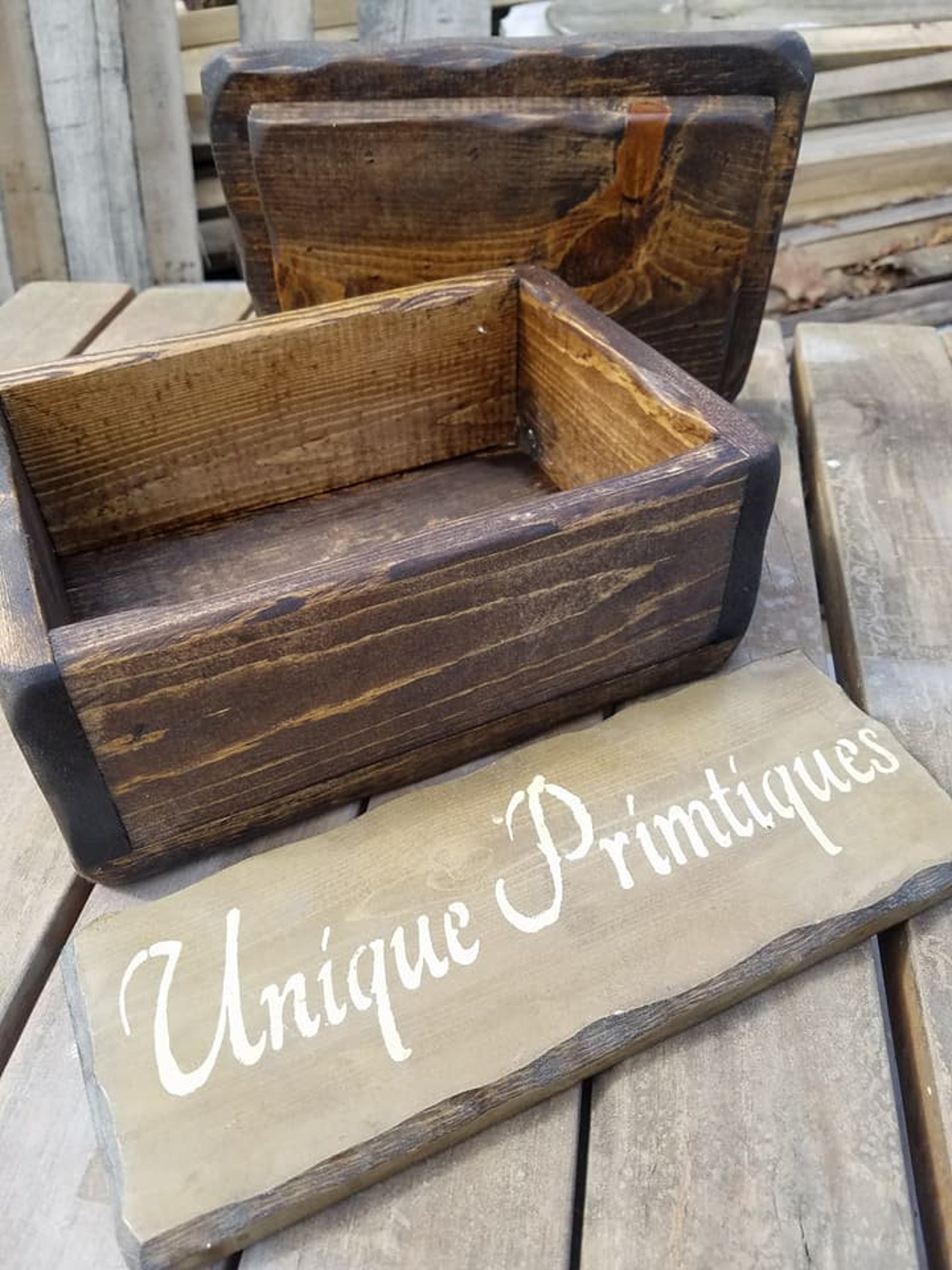 Rustic Nesting Lid Box Reclaimed Wood Tray Box Candle Holder | Etsy