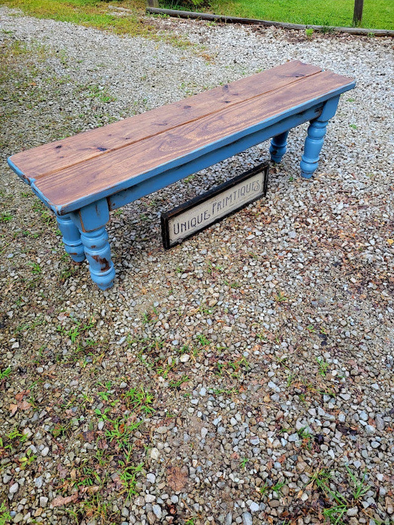 French Country Chic Rustic WOOD BENCH W/ Turned Legs Reclaimed - Etsy