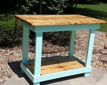 Vintage Square Steel Work Table Blue Paint Two Tier Bar - Etsy