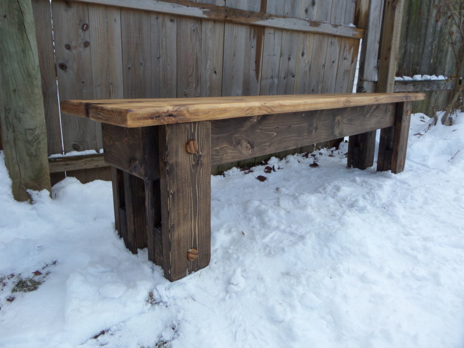 RUSTIC FARMHOUSE BENCH 14.5x75x18h Dark Walnut & Burnt Golden Oak ...