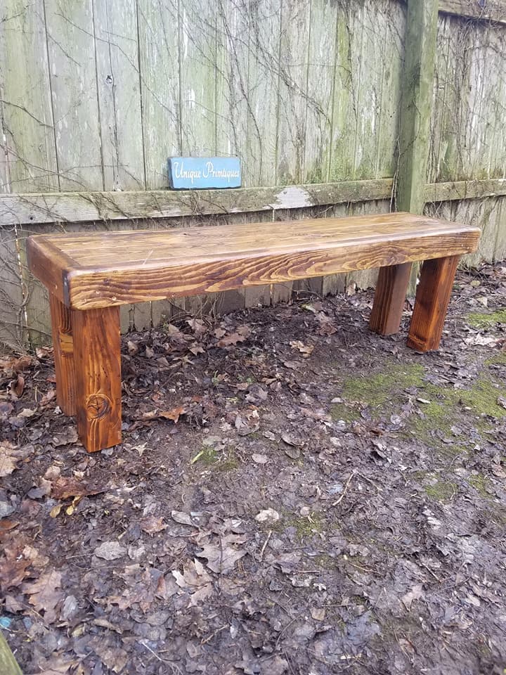 RUSTIC WOOD BENCH Honey Pine Stain Reclaimed Wooden Framed | Etsy