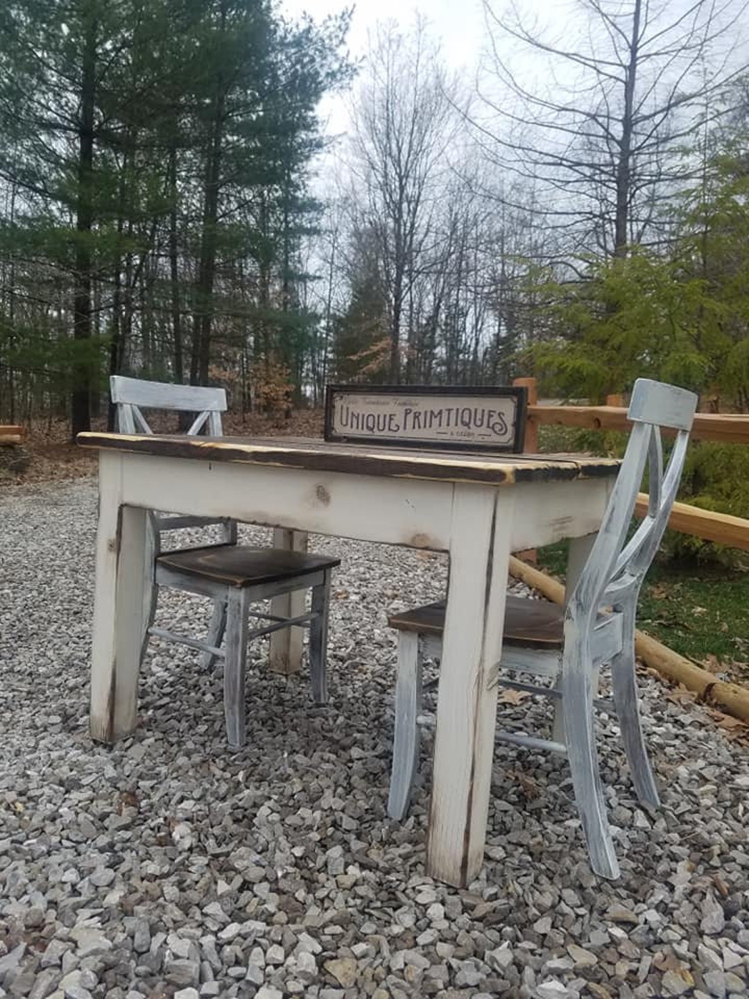 RUSTIC FARMHOUSE TABLE 3-piece Set Kitchen Dining Chairs Farm House ...