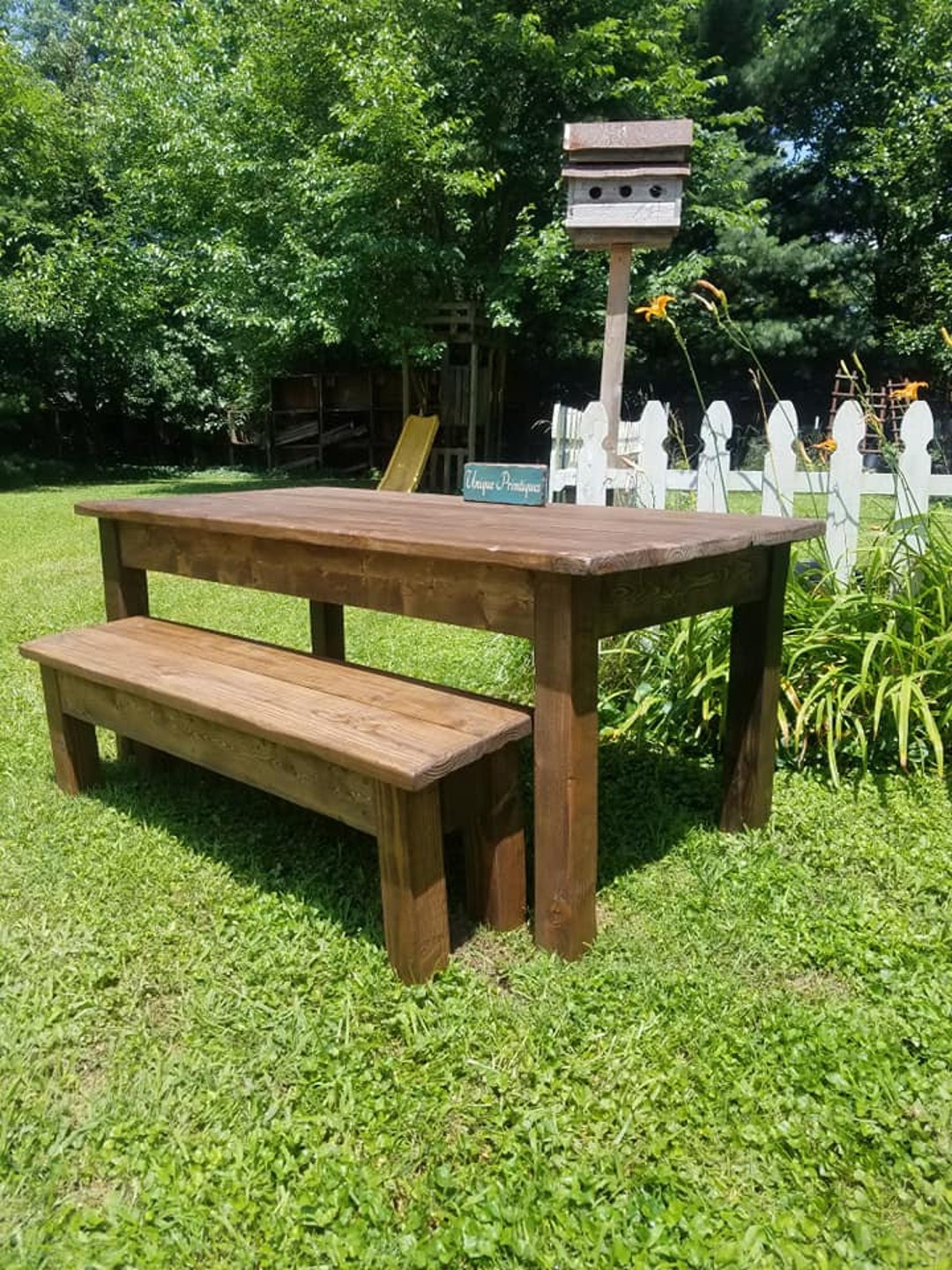 Rustic FARMHOUSE TABLE Wood Farm House Kitchen Dining W/ Matching ...
