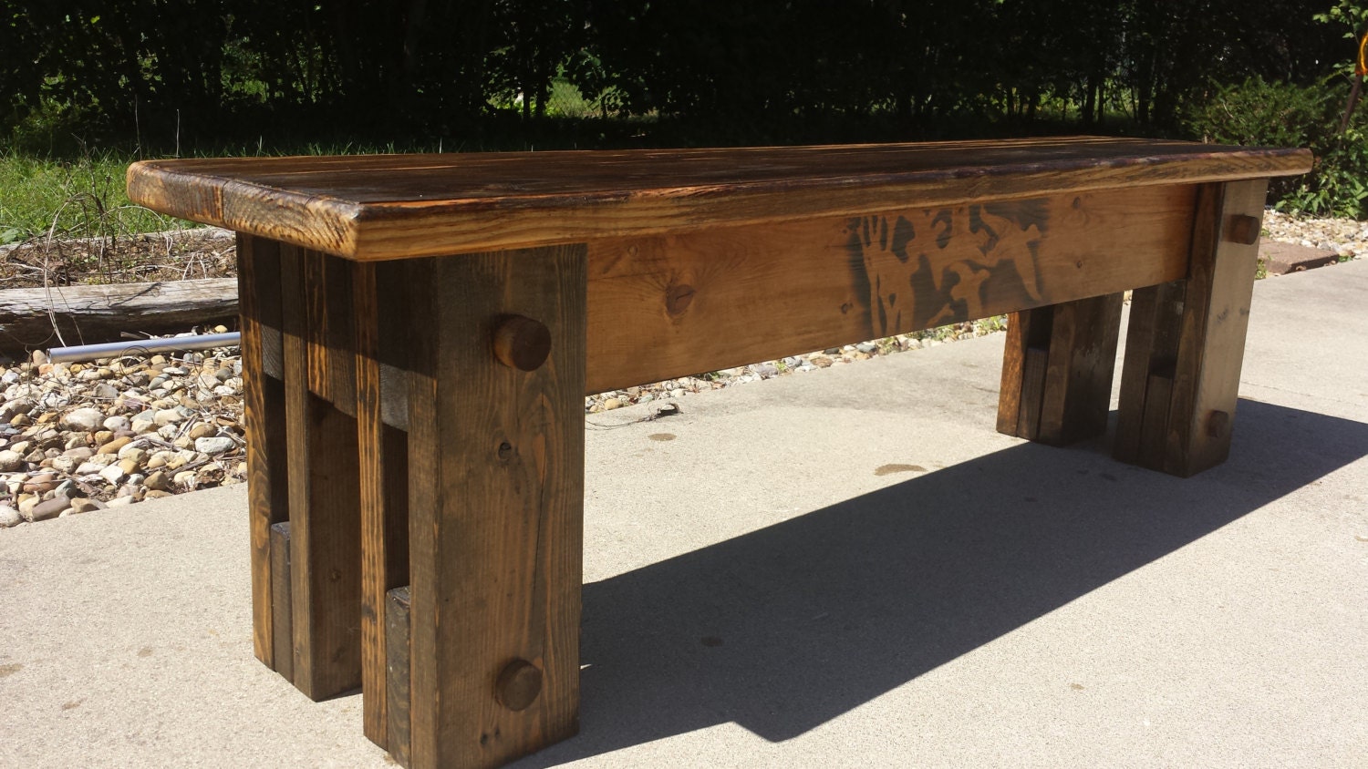 RUSTIC FARMHOUSE BENCH Fire Burned Duck Art Scene Wood Bench 14 ...