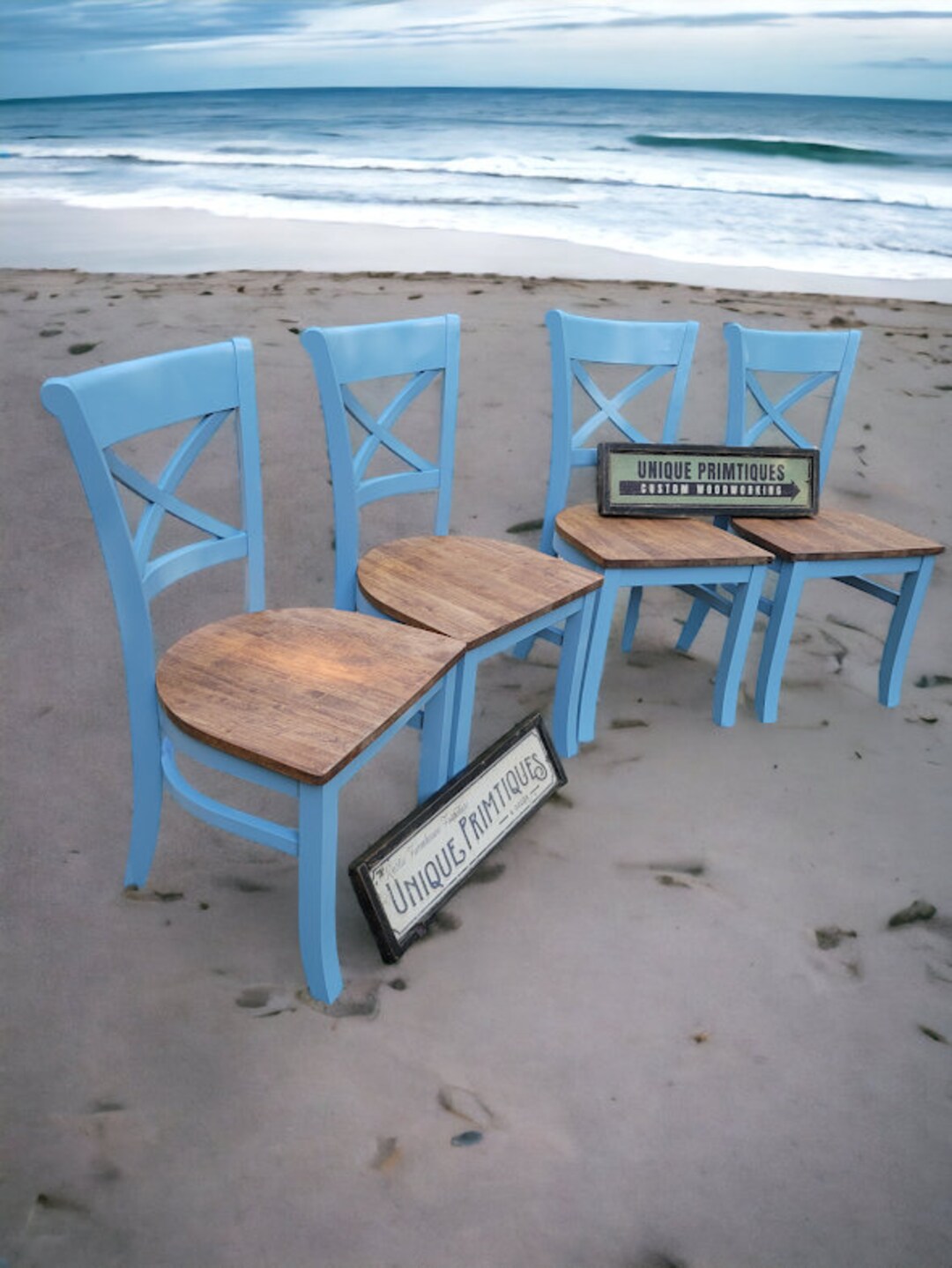 FOUR Beautiful Rustic Wood Malaysian Oak CHAIRS Solid Wood X-back Style ...