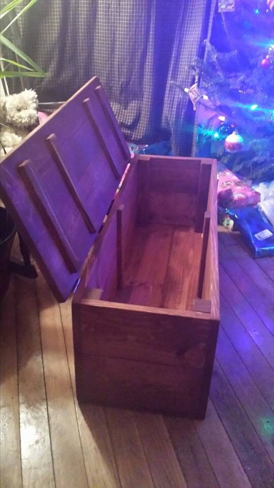 RED CHESTNUT Stained Large Primitive Wood Storage Chest Wooden Trunk ...