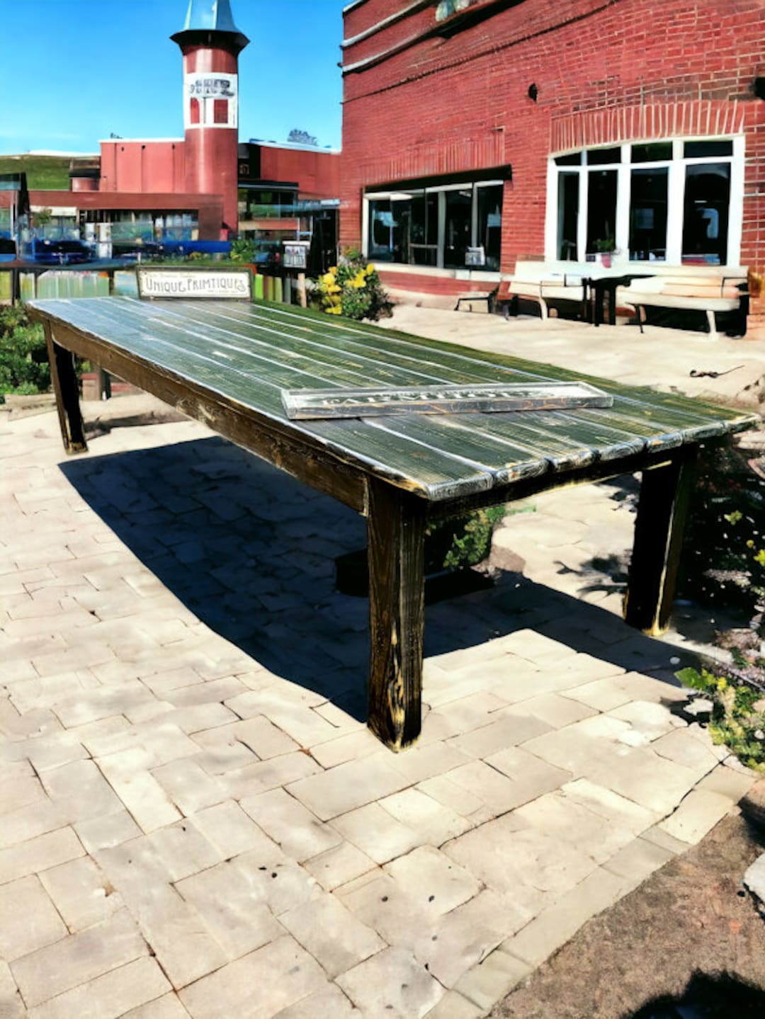 MASSIVE Rustic FARM TABLE Farmhouse Primitive Country Cabin Distressed ...