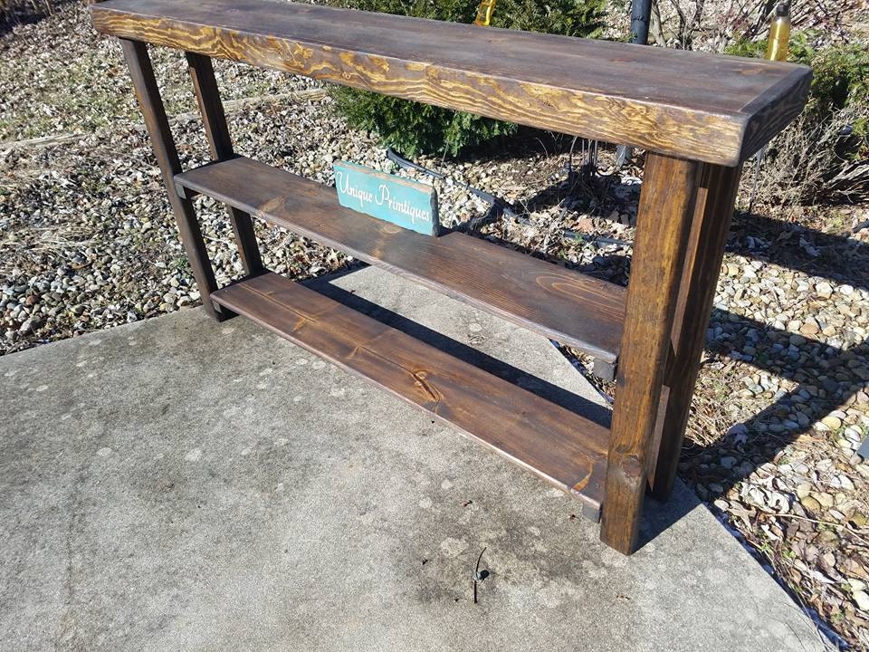 RUSTIC SOFA TABLE Console Dark Walnut Reclaimed Wood 9-1/2x62x35h Hall ...