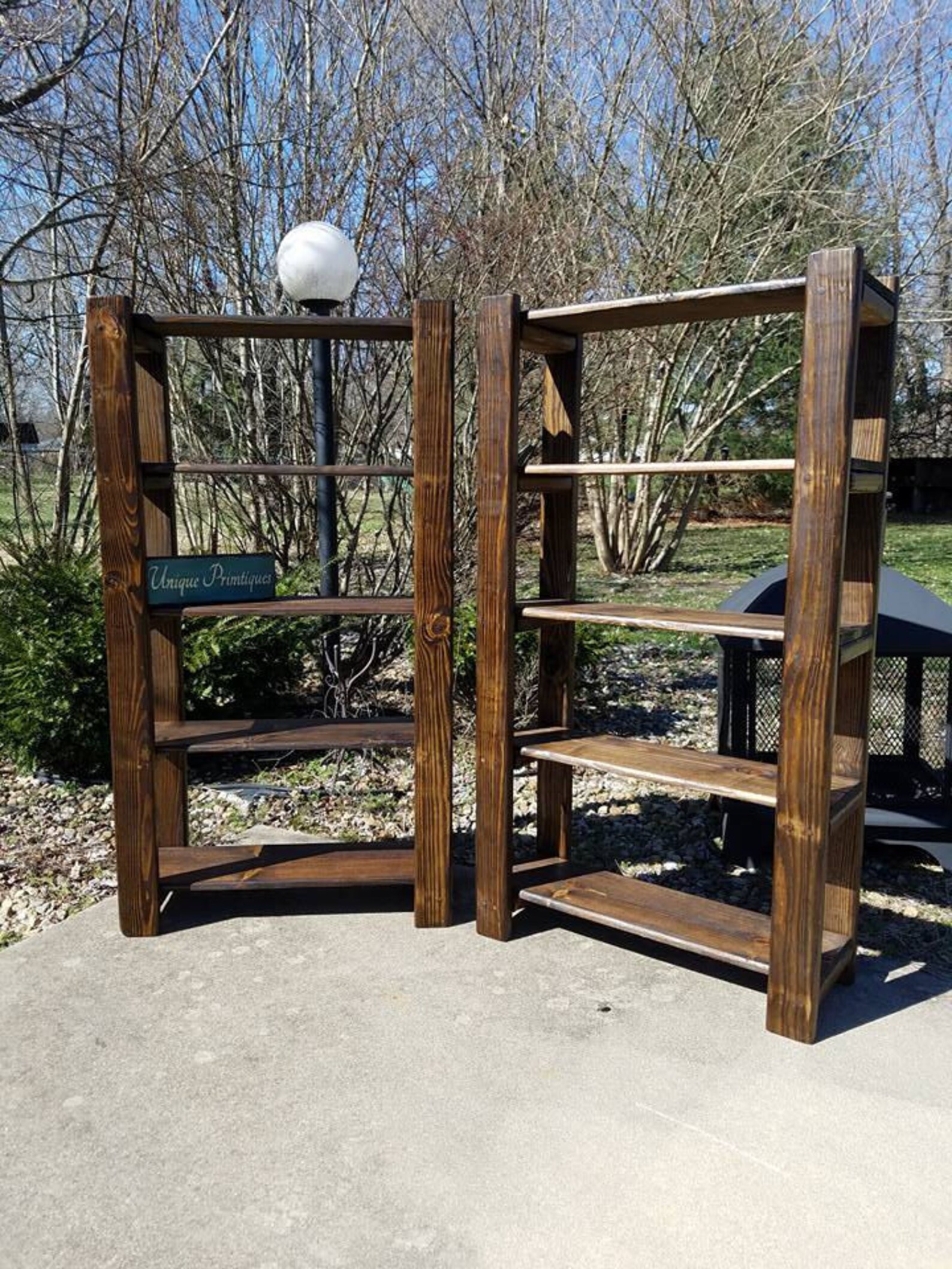 TWO RUSTIC BOOKCASES Tall Reclaimed Wood Display Ladder End Bookshelf ...
