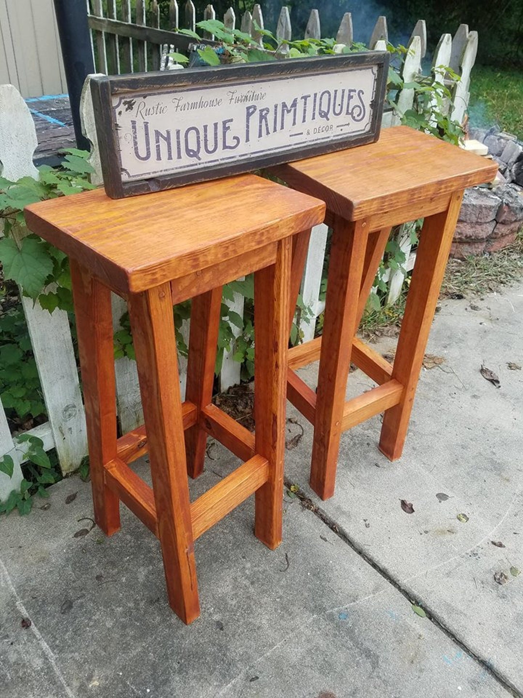 RUSTIC FARMHOUSE BAR Stools X2 Farm House Kitchen Gunstock Primitive ...