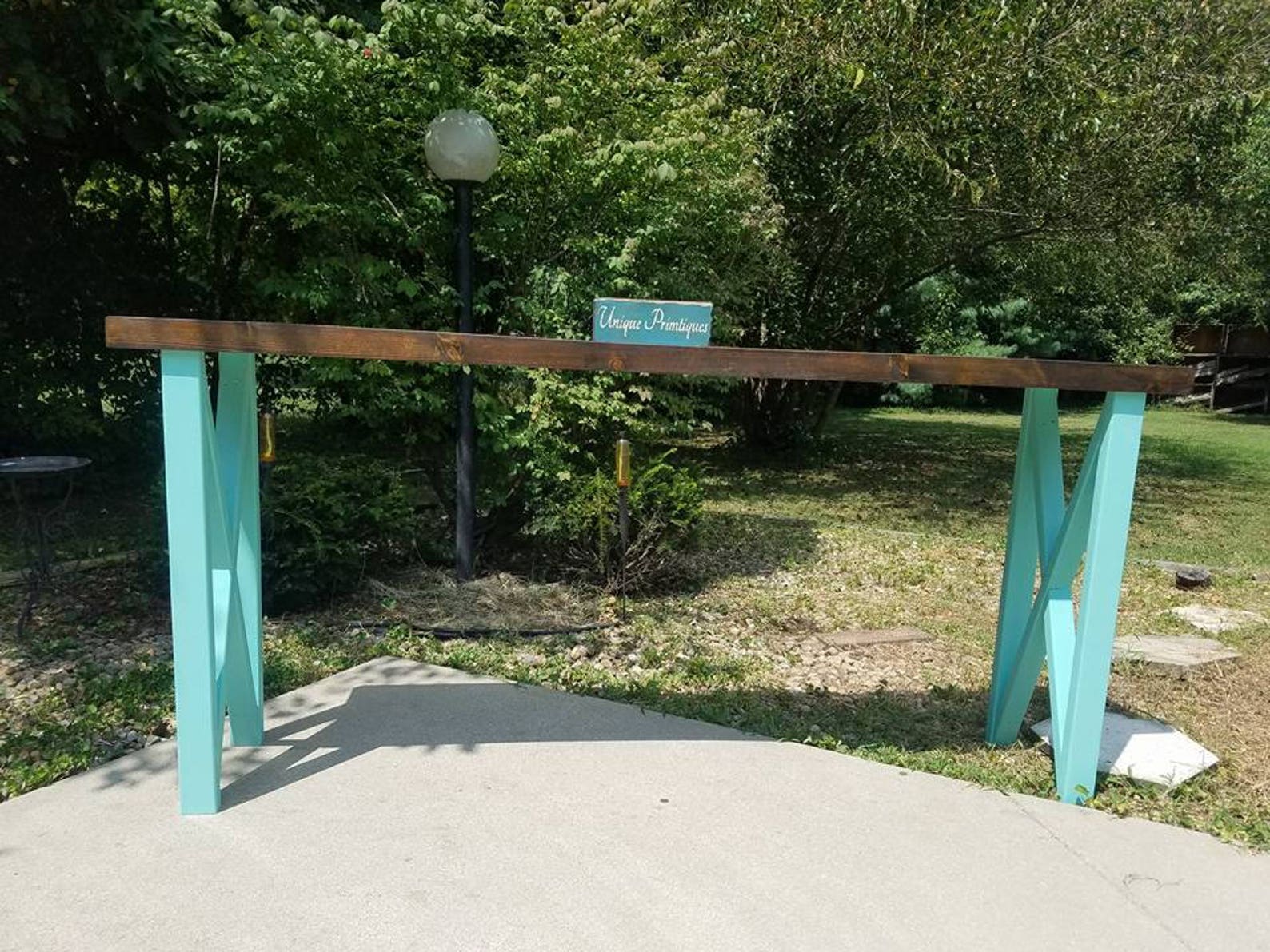 RUSTIC BAR TABLE Sofa Console X End Dark Walnut Geyser Mist Long ...