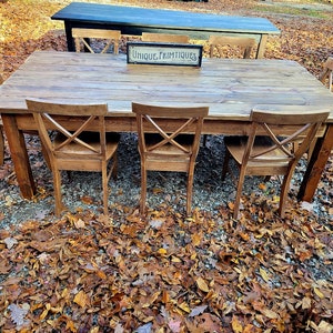 Rustic FARM TABLE 8-foot 9-piece Set W/ Chairs Farm House Country Cabin ...