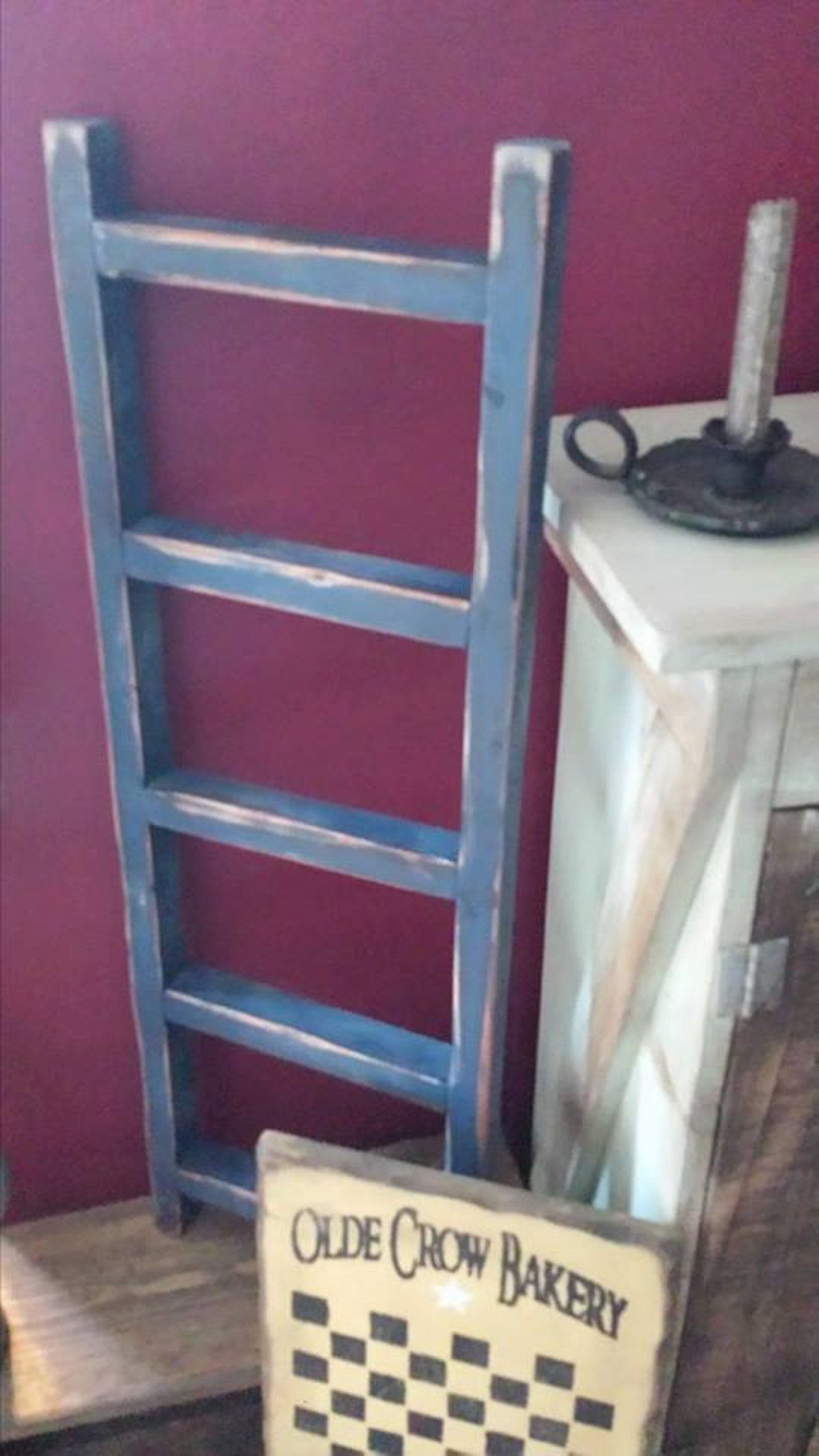RUSTIC WOOD LADDER Primitive Distressed Blue Home Wall Decor - Etsy
