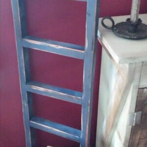 RUSTIC WOOD LADDER Primitive Distressed Blue Home Wall Decor 11" W X33 ...
