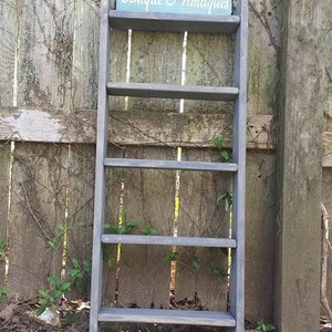 RUSTIC WOOD LADDER Shelf Rock Mineral Wall Display Weathered Gray ...