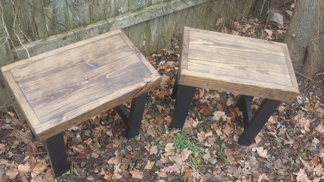 RUSTIC END TABLE Set Reclaimed Wood Dark Walnut Kettle Black | Etsy