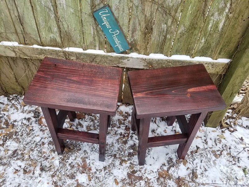 FARMHOUSE BAR STOOLS Two Rustic Kitchen Black Cherry Reclaimed - Etsy