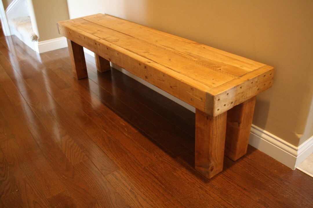 Beautiful Primitive Golden Oak Stained RUSTIC Wood Framed Bench ...