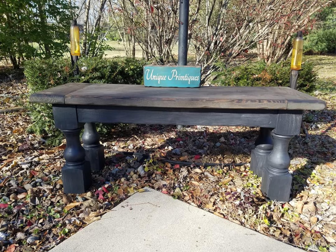 Rustic New England Farm House Wood BENCH FARMHOUSE Kitchen Turned Legs ...