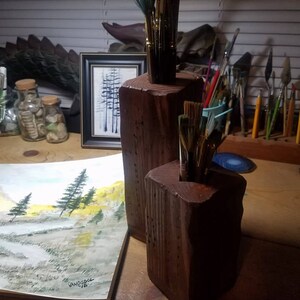 Reclaimed Rustic Wood Artist Brush Pencil Makeup Holder Desk Home ...