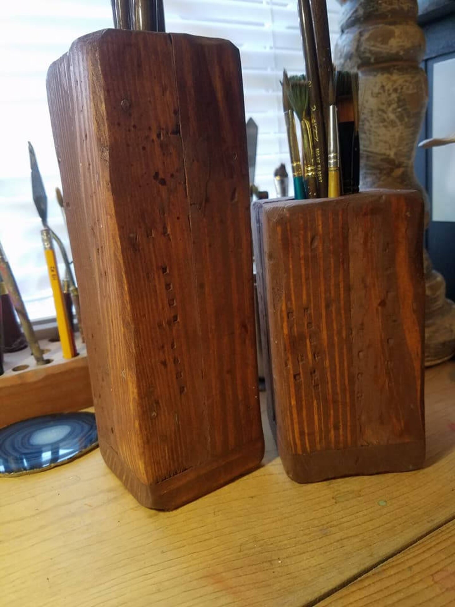 Reclaimed Rustic Wood Artist Brush Pencil Makeup Holder Desk - Etsy