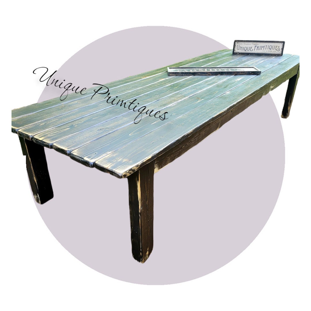 MASSIVE Rustic FARM TABLE Farmhouse Primitive Country Cabin Distressed ...