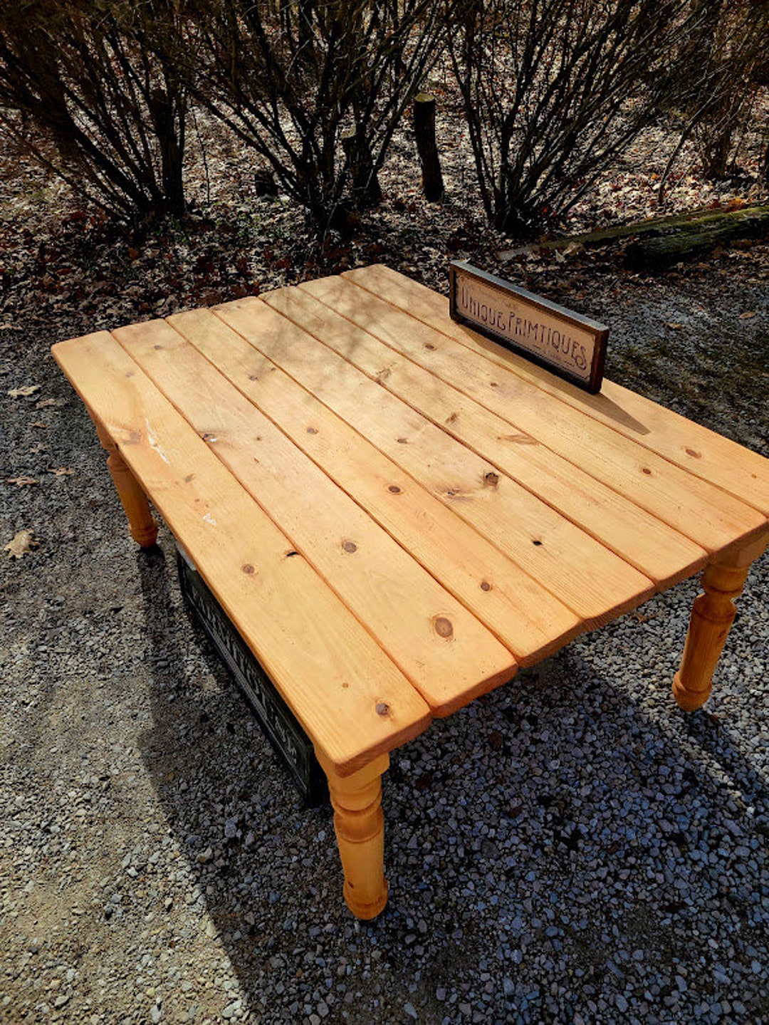 French Country Rustic Farmhouse TABLE Golden Pecan Chunky Turned Legs ...