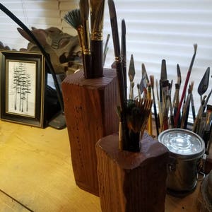 Reclaimed Rustic Wood Artist Brush Pencil Makeup Holder Desk Home ...