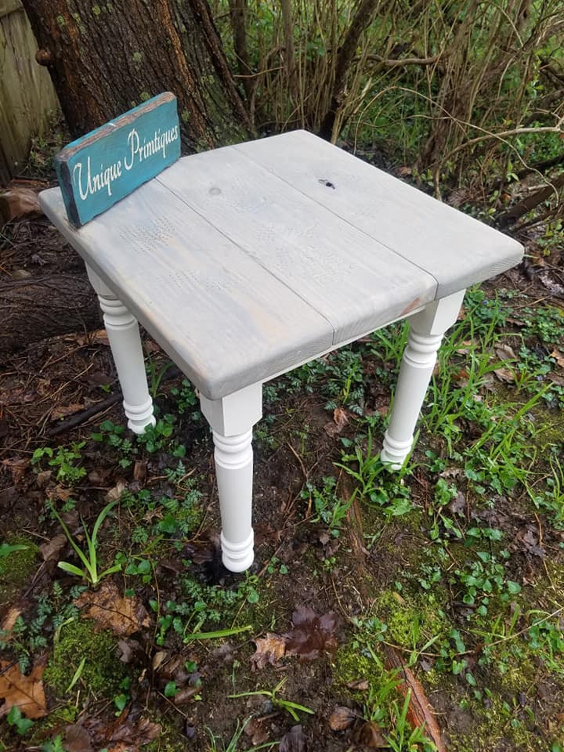 Rustic TABLE Reclaimed Wood Turned Leg Side END Lamp Table - Etsy
