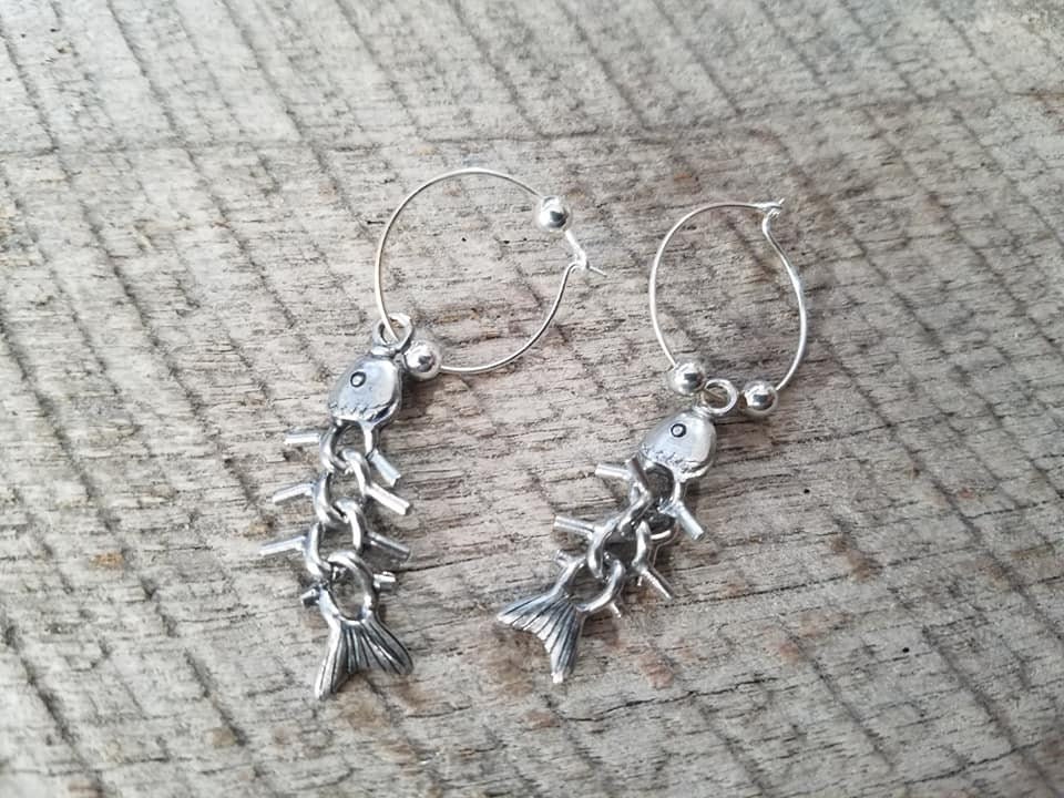 FISH BONE EARRINGS Antique Silver Tone Jewerly 12 x 35 mm each | Etsy
