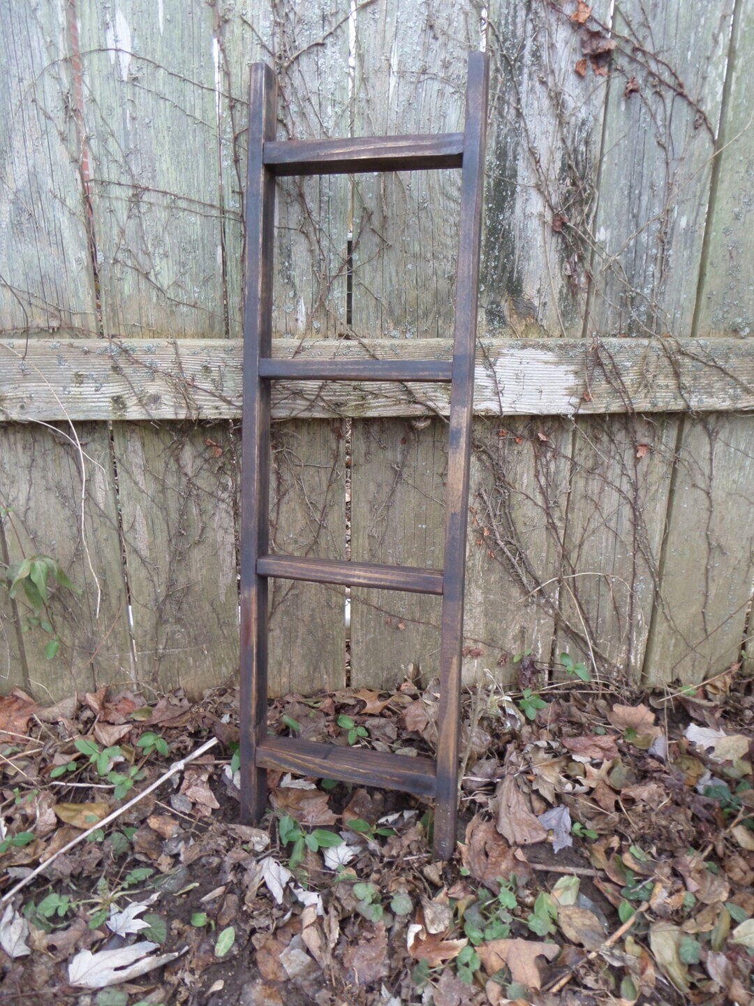RUSTIC WOOD LADDER Primitive Black Distressed Aged Antiqued Home Decor ...
