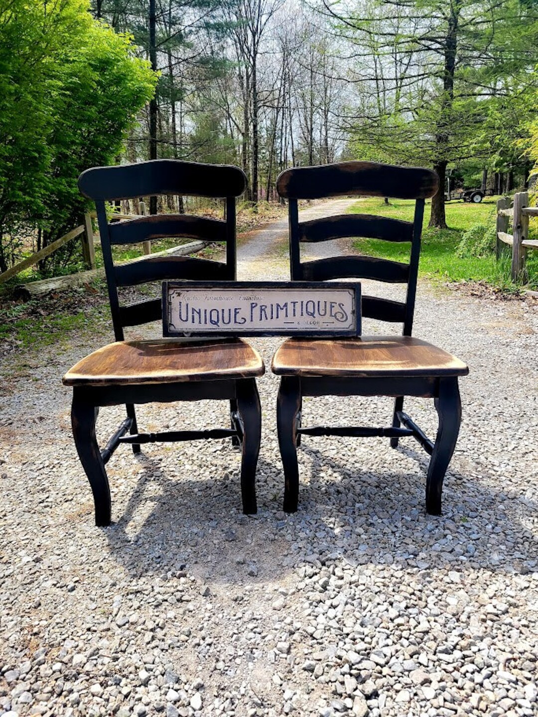 TWO Rustic Ladder Back Chairs Wood Malaysian Oak CHAIRS Solid Wood ...