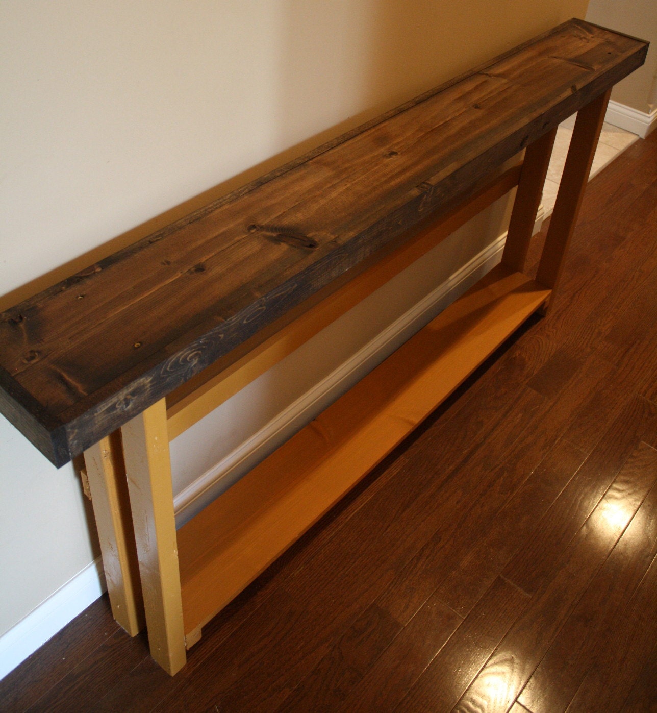 RUSTIC SOFA TABLE Console Narrow Long Large Entryway Entry Dark Walnut ...