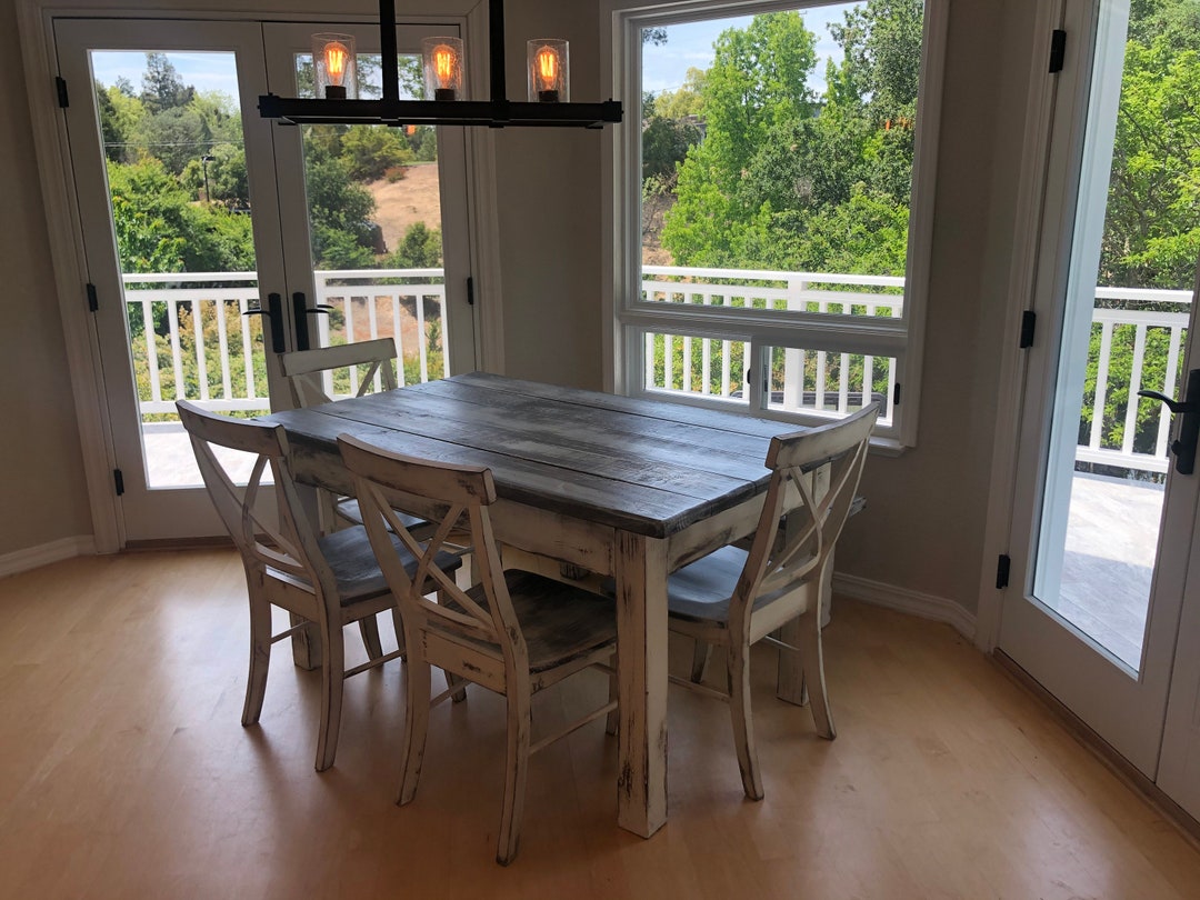 Rustic FARMHOUSE TABLE 6-piece SET Wood Farm House Kitchen Dining ...