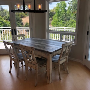 Rustic FARMHOUSE TABLE 6-piece SET Wood Farm House Kitchen Dining ...