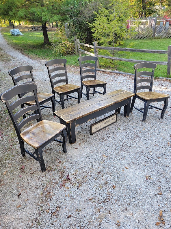 Farmhouse Kitchen Chairs Bench Rustic Ladder Back Malaysian Oak Solid ...