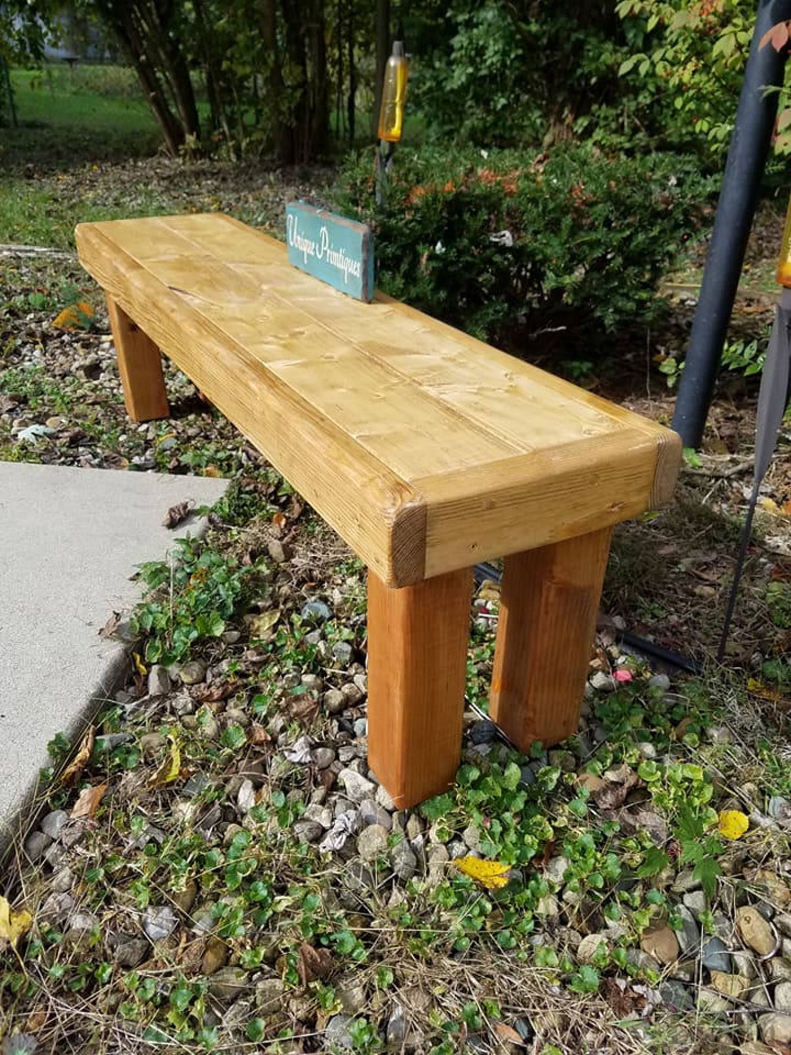 RUSTIC WOOD BENCH Golden Oak Stain Reclaimed Wooden Framed | Etsy